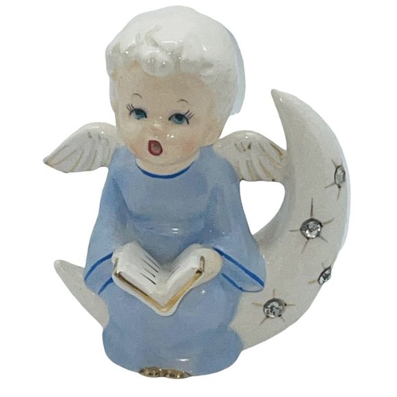 Accents | Vtg Lefton Angel Boy Figurine Sitting On Moon With Stars ...